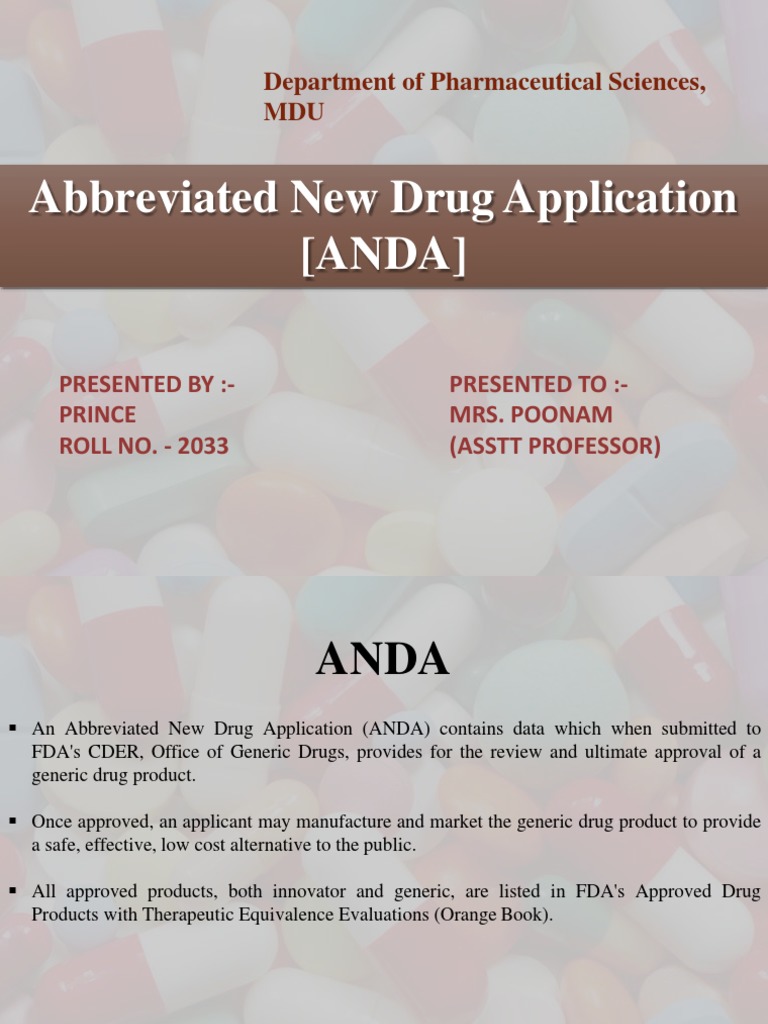 Abbreviated New Drug Application (ANDA) : Department of Pharmaceutical ...
