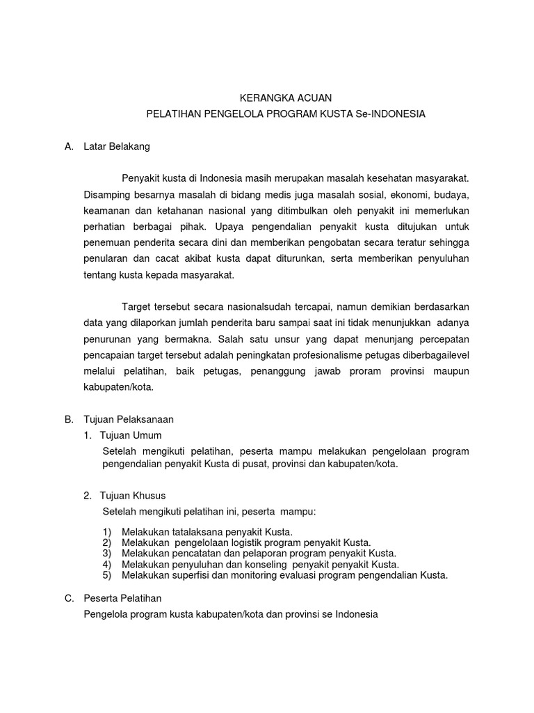 KAK Pelatihan Kusta 2019 PDF | PDF