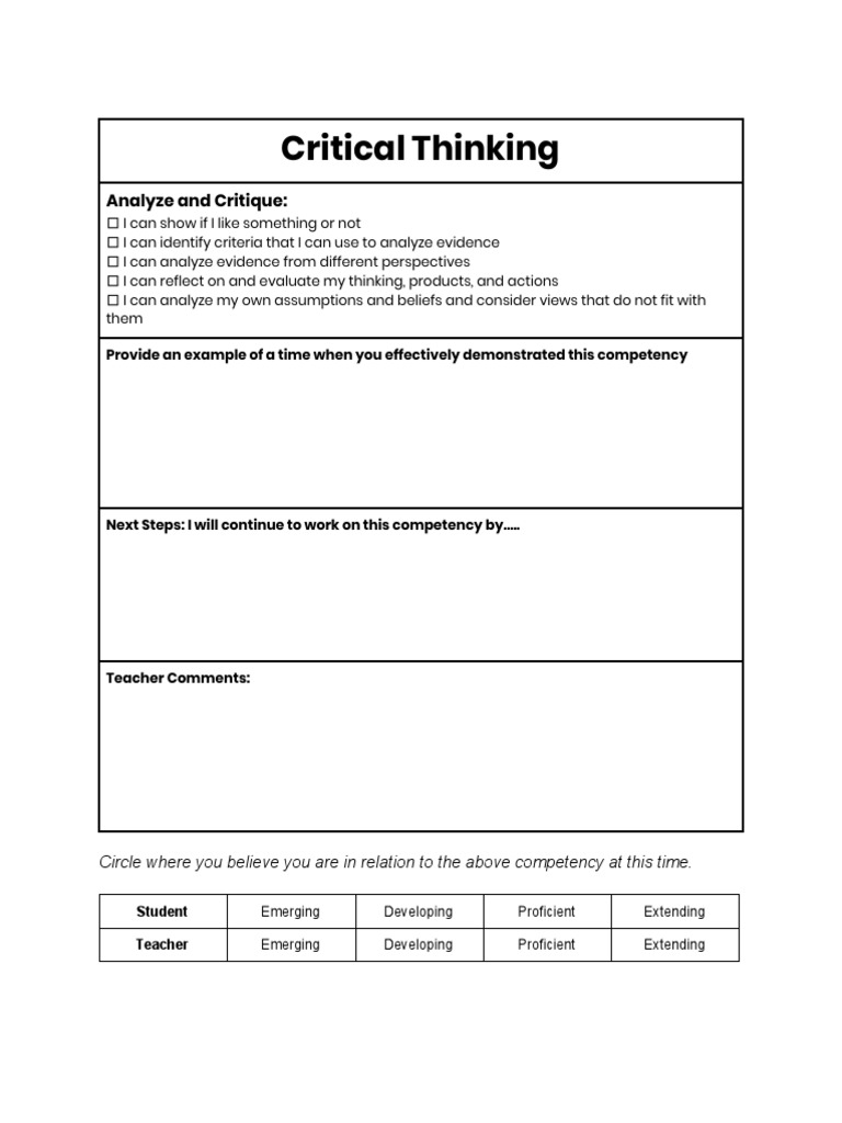 Student Self Reflection - Thinking | PDF | Critical Thinking ...