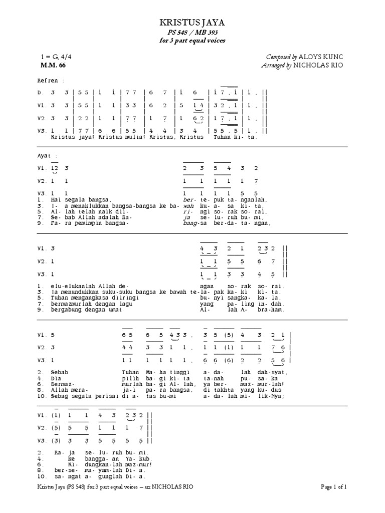 Kristus Jaya (PS 548) - 3 Part Voices Arr Nicholas Rio | PDF