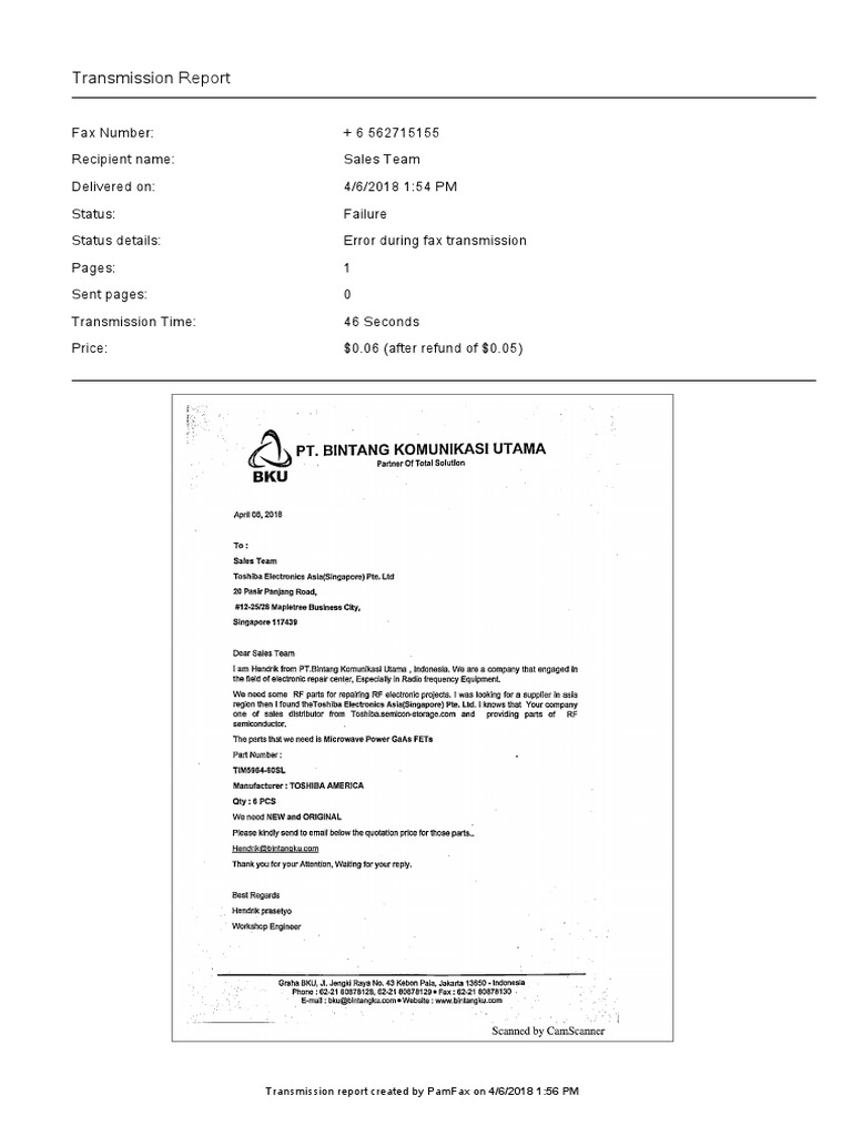 Fax transmission failure report | PDF