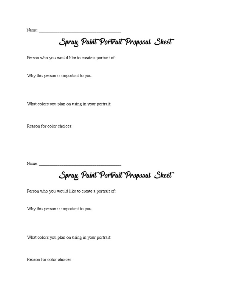 Spray Paint Portrait Proposal Sheet: Name | PDF