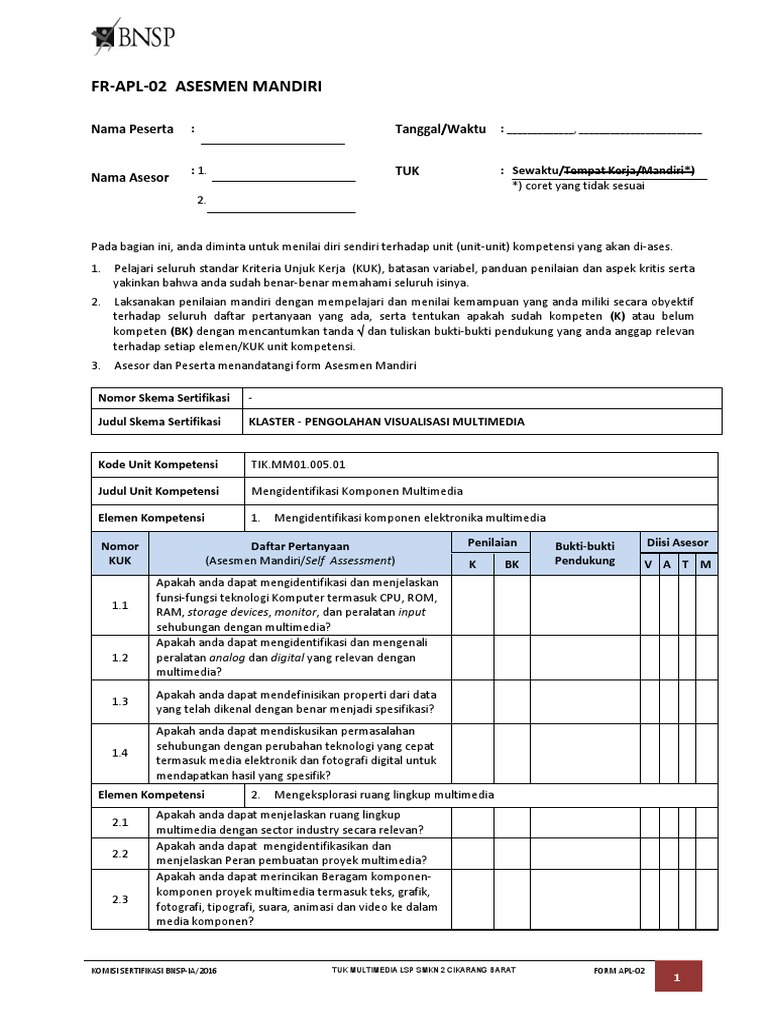 FR Apl 02 Asesmen Mandiri | PDF | Komputer