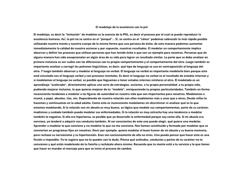 Modelaje de Excelencia con PNL | PDF | Mente | Comportamiento