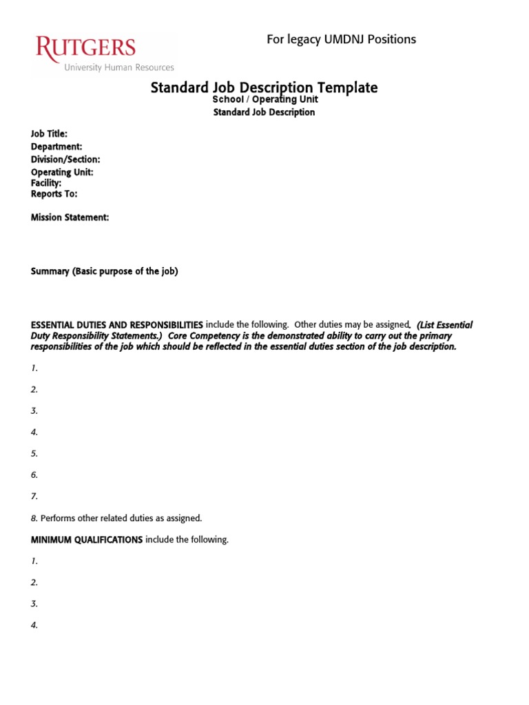 Standard Job Description Template Legacy | PDF | Regulatory Compliance ...