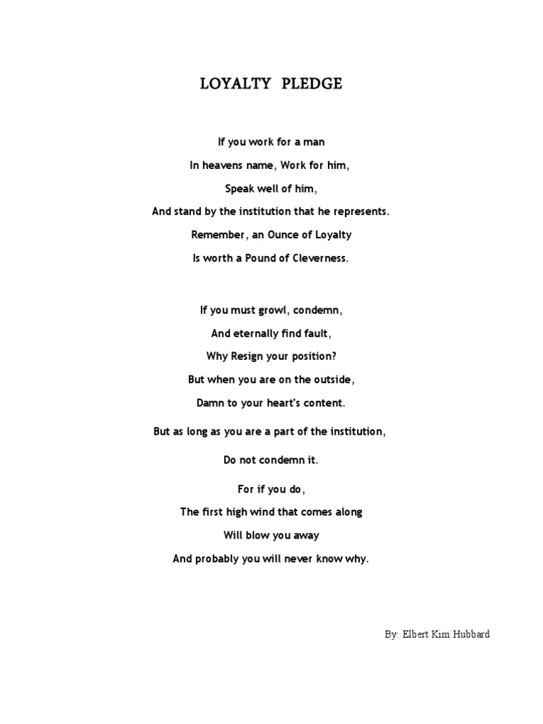 Loyalty Pledge: By: Elbert Kim Hubbard | PDF