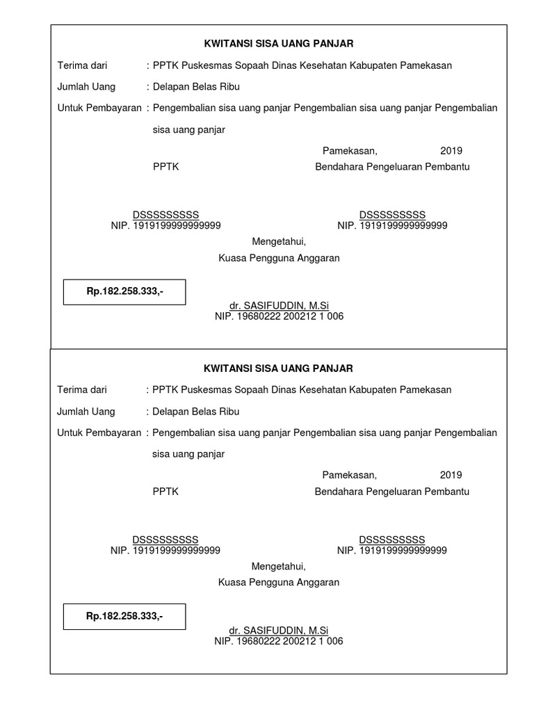 Kwitansi Pengembalian Sisa Panjar | PDF