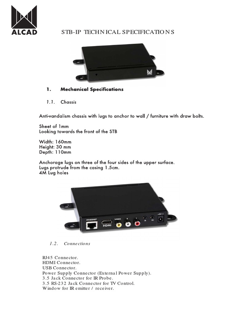 Stb Ip Technical Specifications 1 2 Connections Pdf Set Top Box