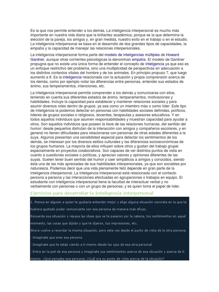 Inteligencia Interpersonal | PDF | Inteligencia | Ciencias del ...