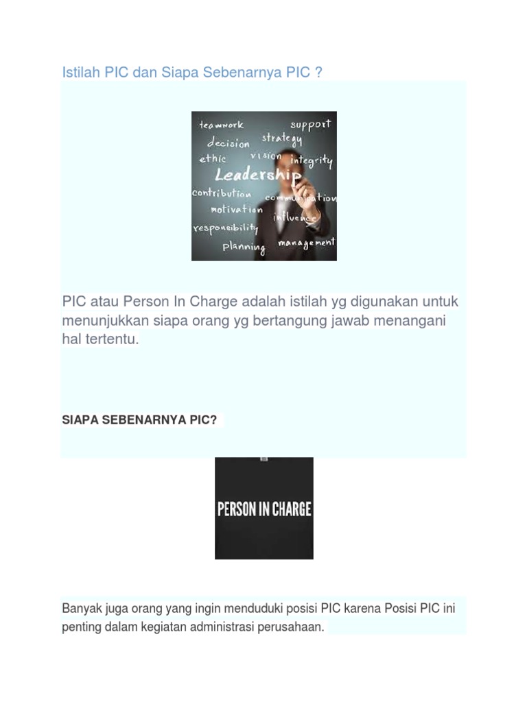Istilah PIC Dan Siapa Sebenarnya PIC | PDF