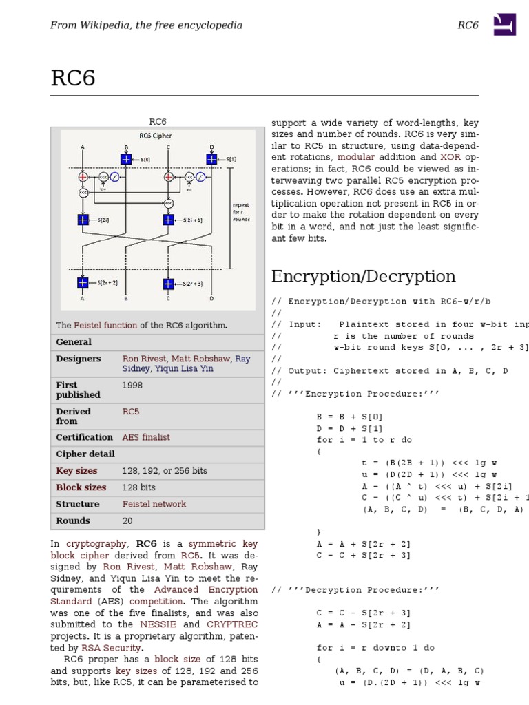 RC6 Eng | Download Free PDF | Cryptography | Secure Communication
