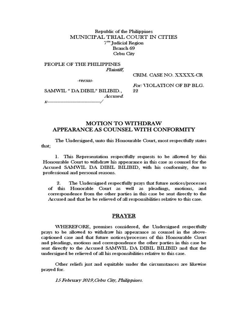 Motion To Withdraw With Conformity | PDF | Government Institutions ...