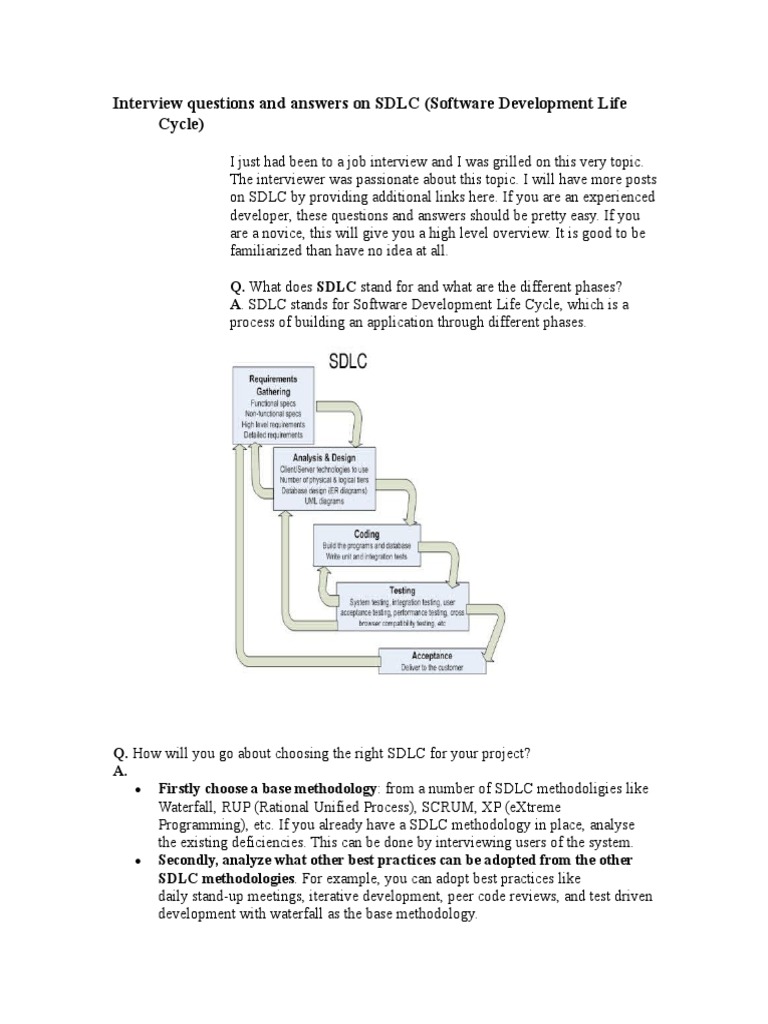 Interview Questions and Answers On SDLC | PDF | Software Testing ...