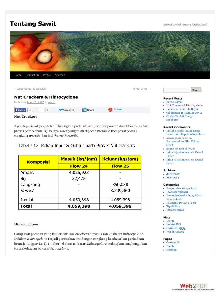 Tentang Sawit: Nut Crackers & Hidrocyclone | PDF | Word Press | Palm Oil