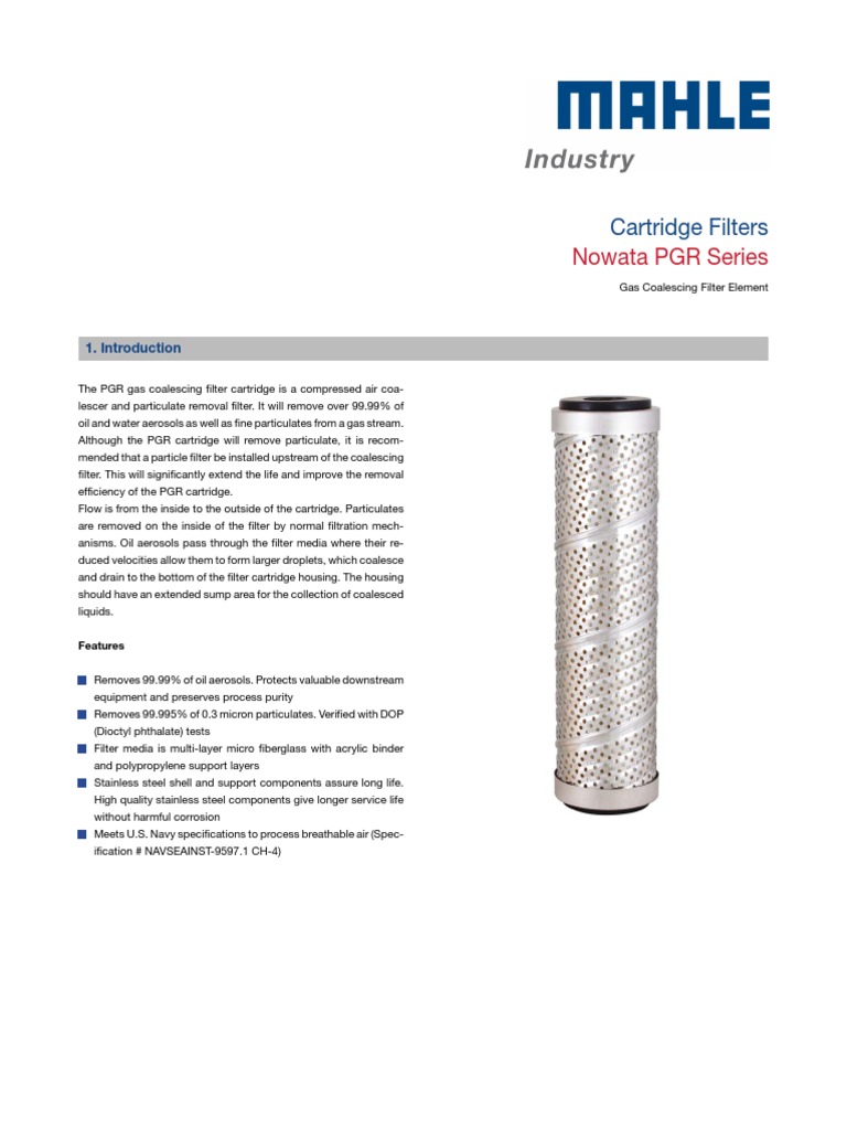 PGR Gas Coalescing Cartridge | PDF | Particulates | Aerosol