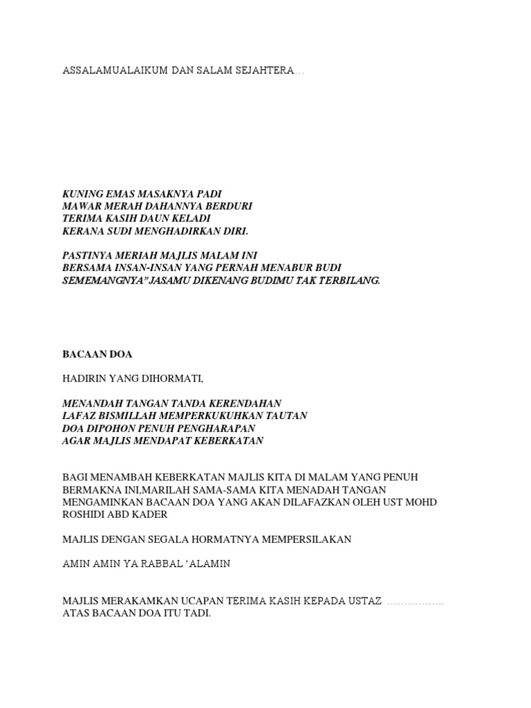 Teks Ucapan Pengacara Majlis | PDF