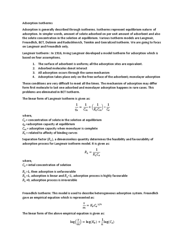 Adsorption Isotherms | PDF | Adsorption | Chemical Product Engineering