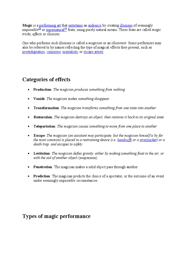 Magic Is A Performing Art That Entertains An Audience by Creating ...