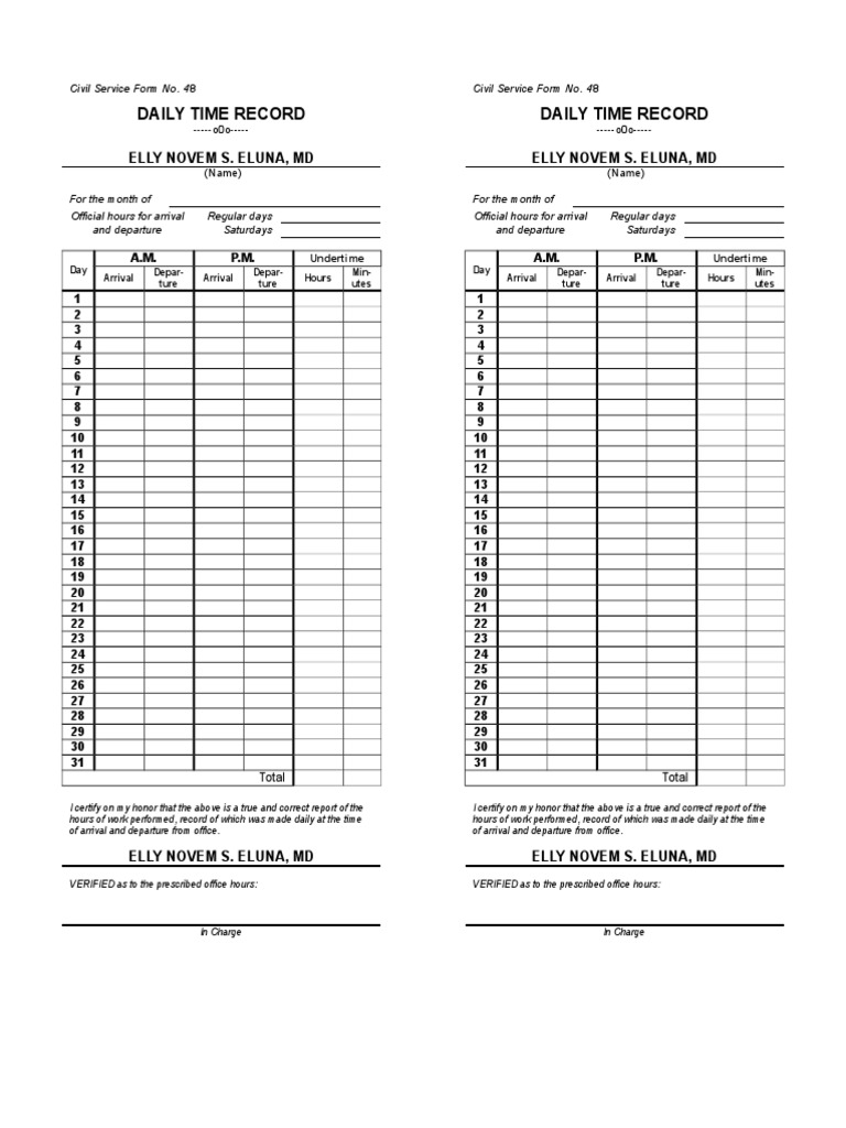Daily Time Record for Civil Service | PDF | Teaching Mathematics