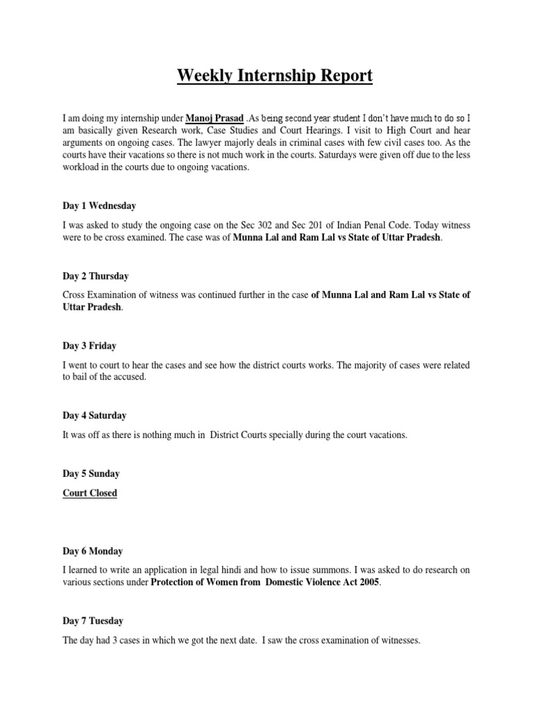 Weekly Internship Report | PDF | Justice | Crime & Violence