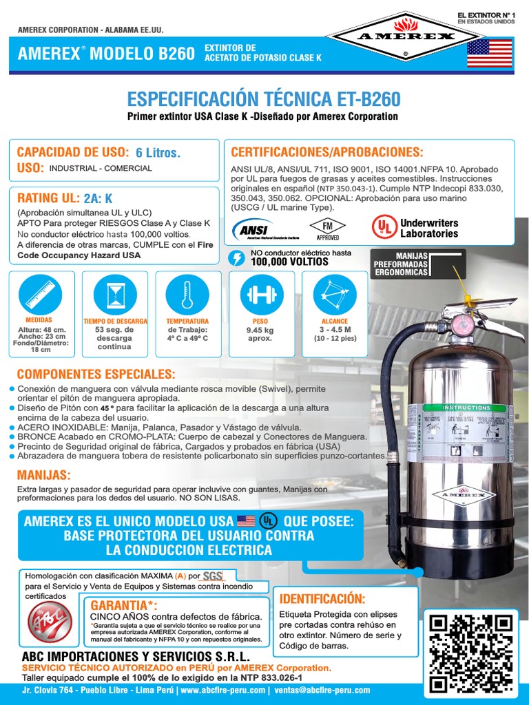 Ficha Tecnica Extintor Amerex Clase K 6 Litros Modelo B260 13 de Mayo ...