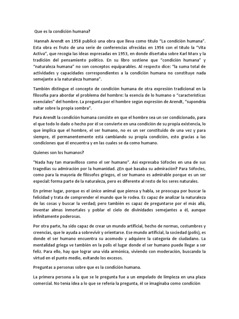 Que Es La Condición Humana | PDF | Hannah Arendt | Filosofía