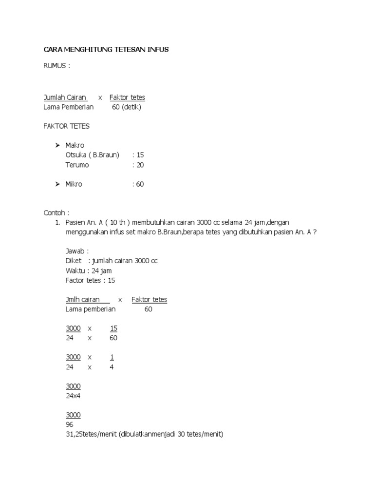 Menghitung Tetesan Infus dengan Rumus | PDF