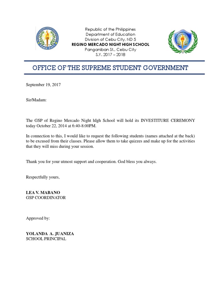 SSG Excuse Letter | PDF