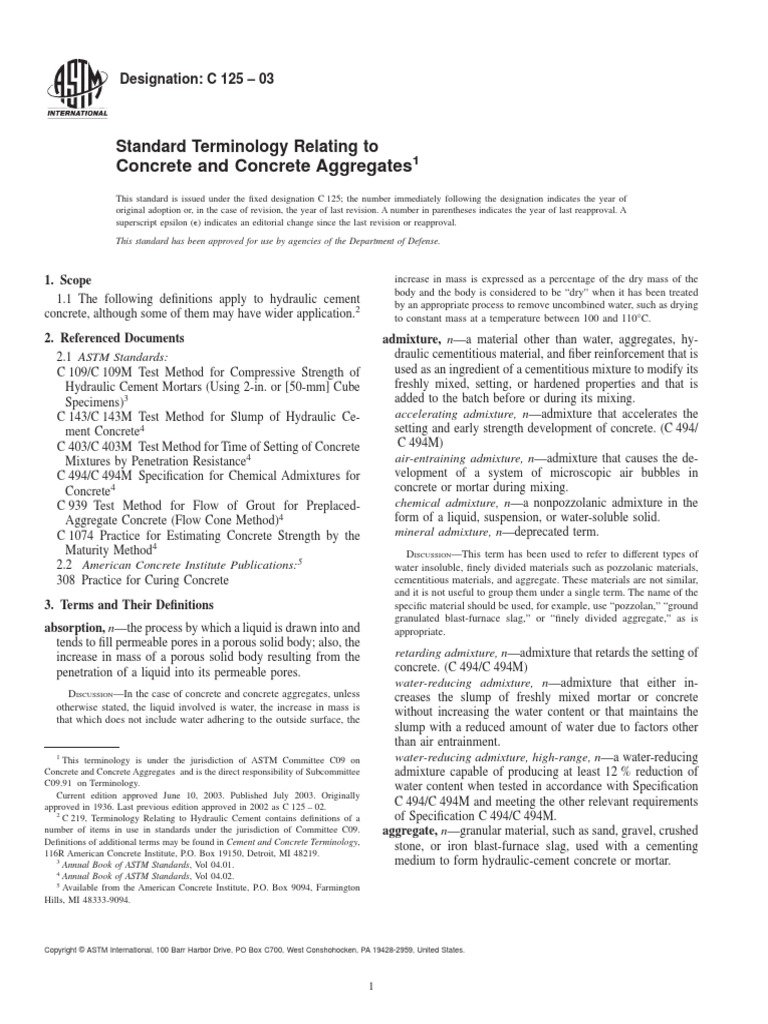 Astm C 125-03 PDF | PDF | Construction Aggregate | Concrete
