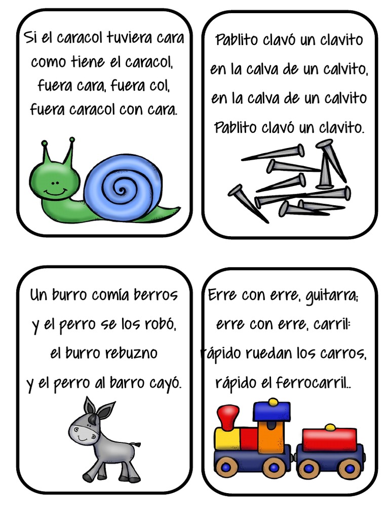 20 Divertidas Tarjetitas de Trabalenguas | Lingüística