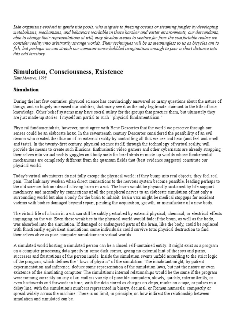 Simulation, Consciousness and Existence | PDF | Metaphysics | Cognition