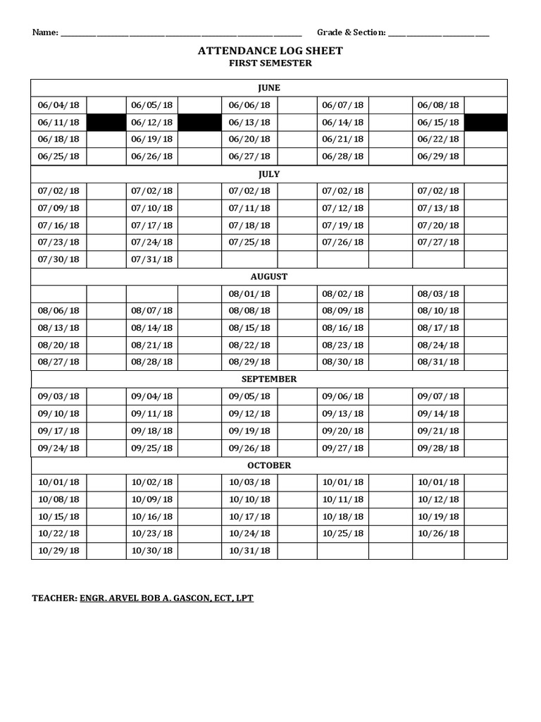 Attendance Log Sheet for 2018 | PDF
