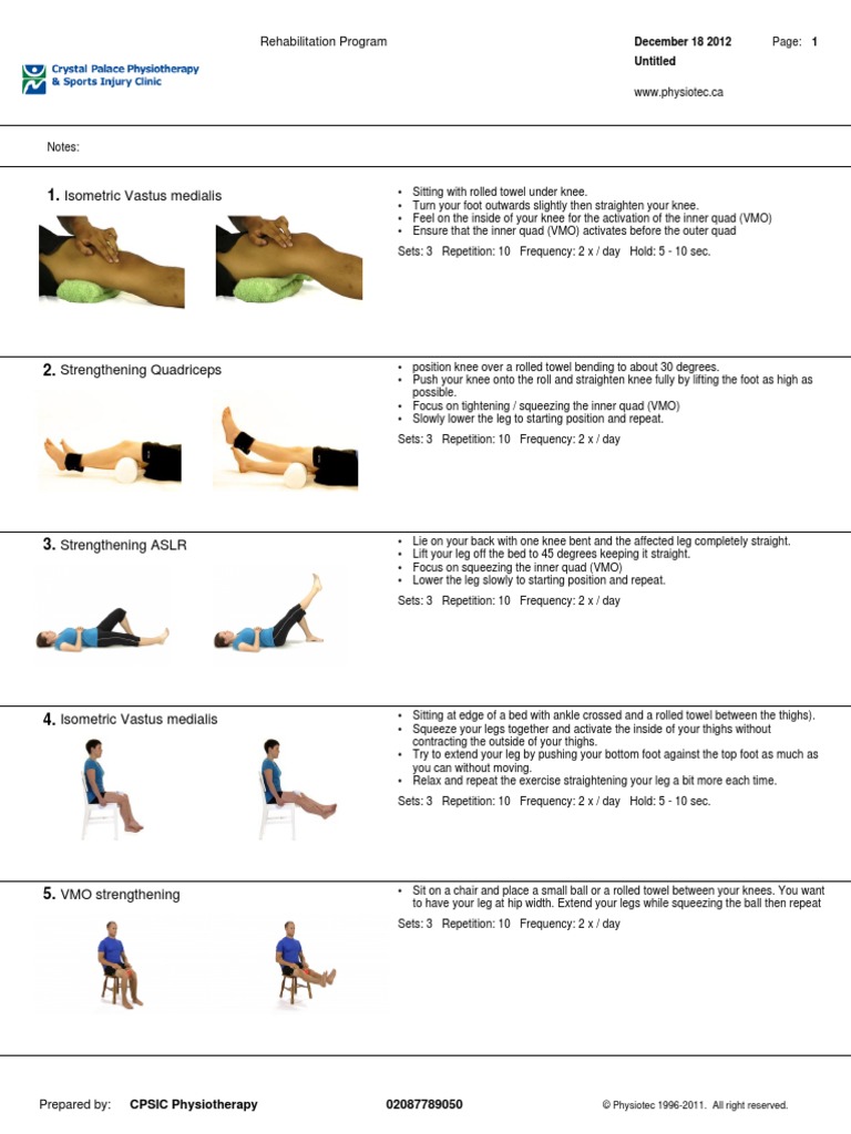 Quad Strengthening Exercises Handout