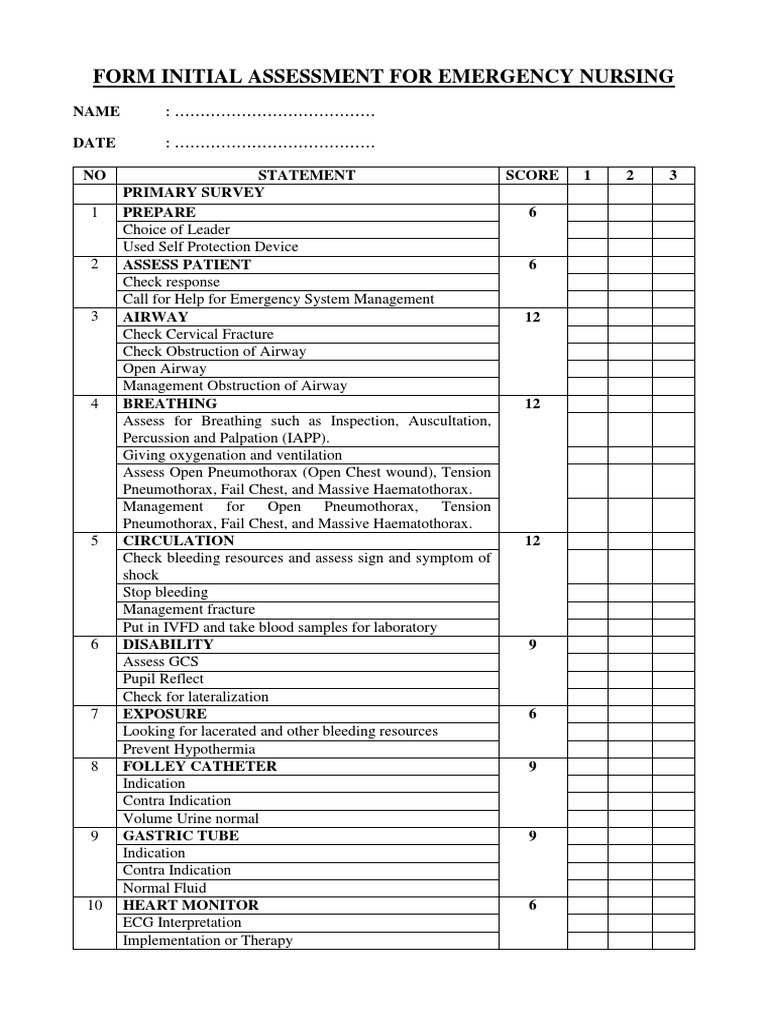 Form Initial Assessment | PDF | Physical Examination | Hypothermia