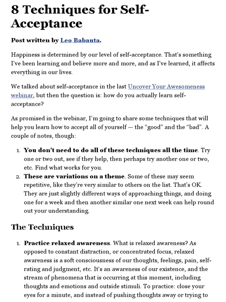 8 Techniques For Self-Acceptance: Zen Habits PDF | PDF | Forgiveness ...