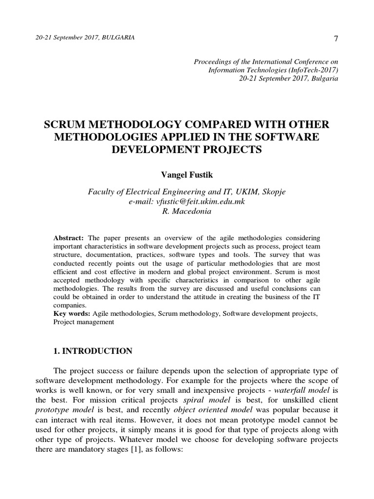 Scrum Methodology Compared With Other Methodologies Applied in The ...