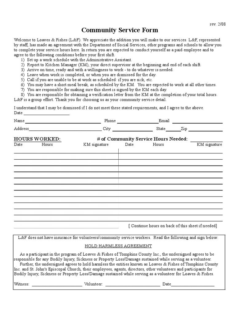 Community Service Form | PDF | Volunteering | Government
