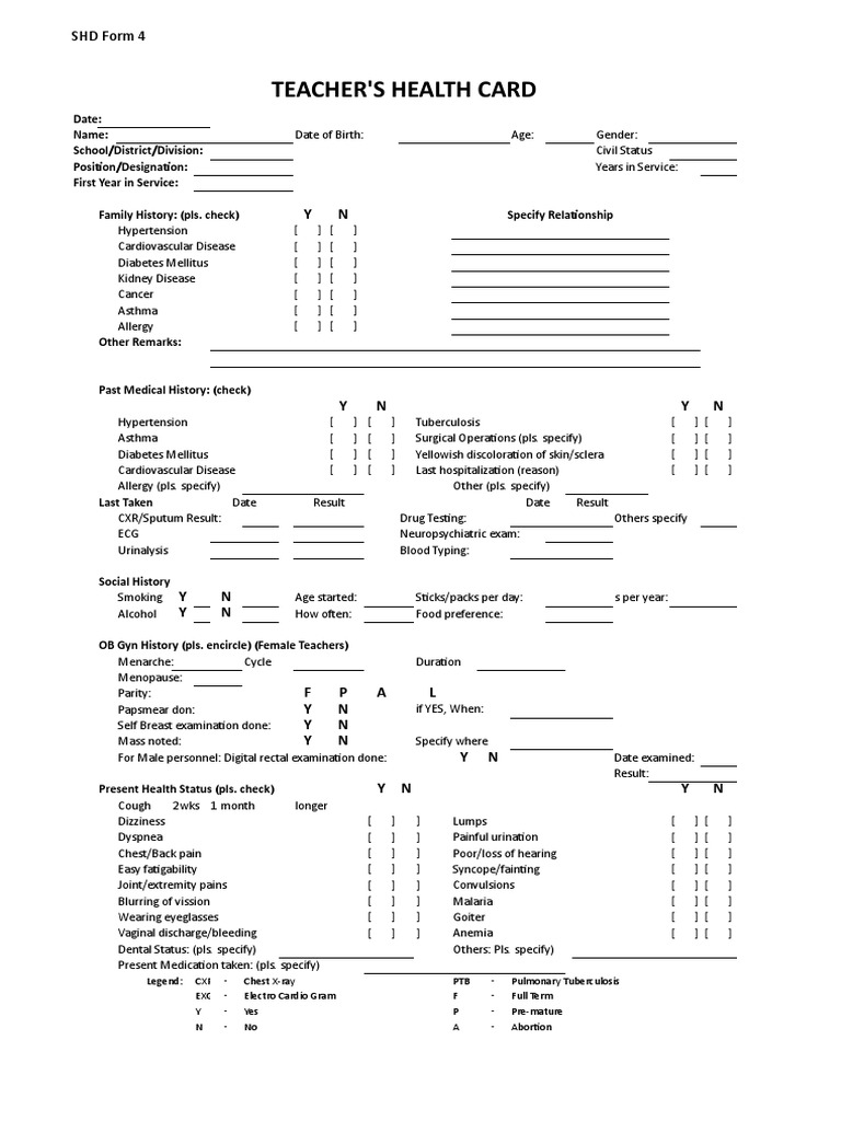 Teachers Health Examination Form | PDF | Cardiovascular Diseases ...