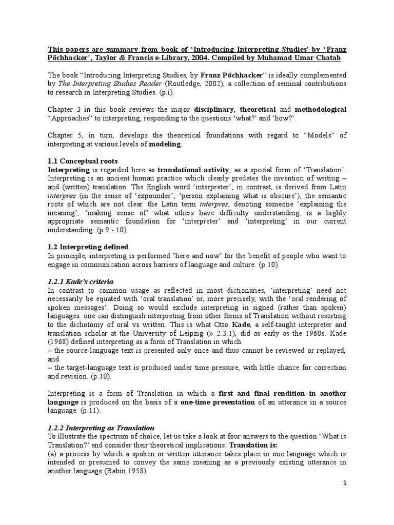 Introducing Interpreting Studies | PDF | Hypothesis | Language Interpretation
