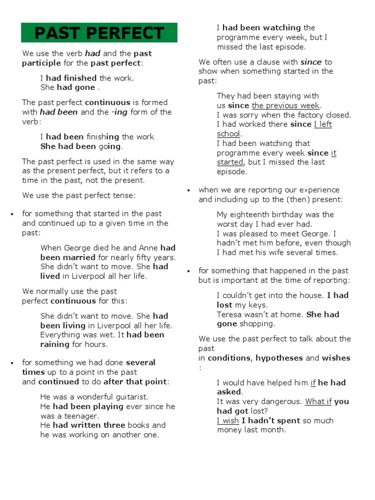 Past Perfect | PDF | Verb | Grammar