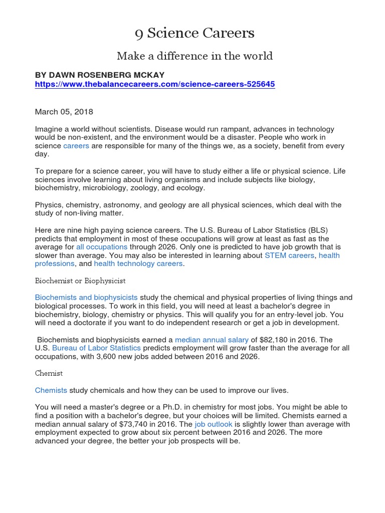 9 Science Careers | PDF | Environmental Science | Veterinary Physician