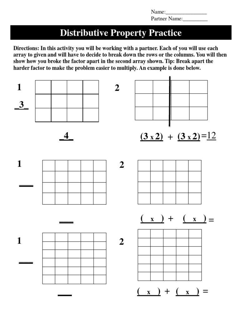 Distributive Property Practice Sheet | PDF