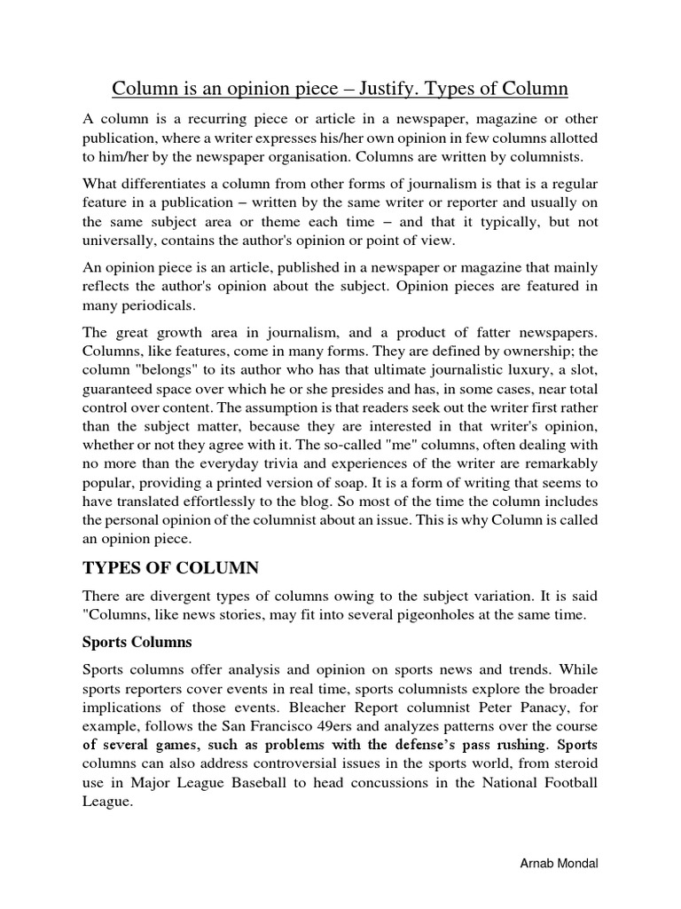 Column Is An Opinion Piece | PDF | Newspapers | Journalism