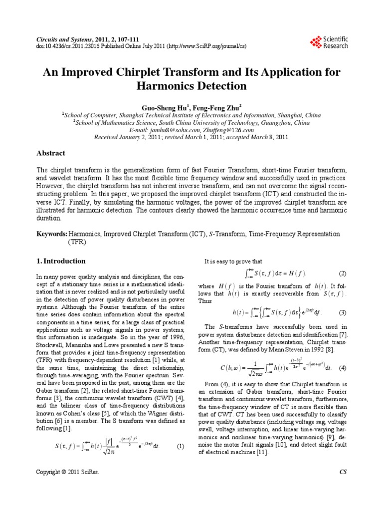 An Improved Chirplet Transform and Its Application For Harmonics Detection | PDF | Wavelet ...