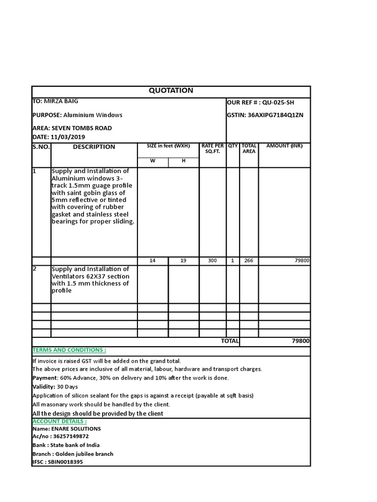 Aluminium Windows Quotation | PDF
