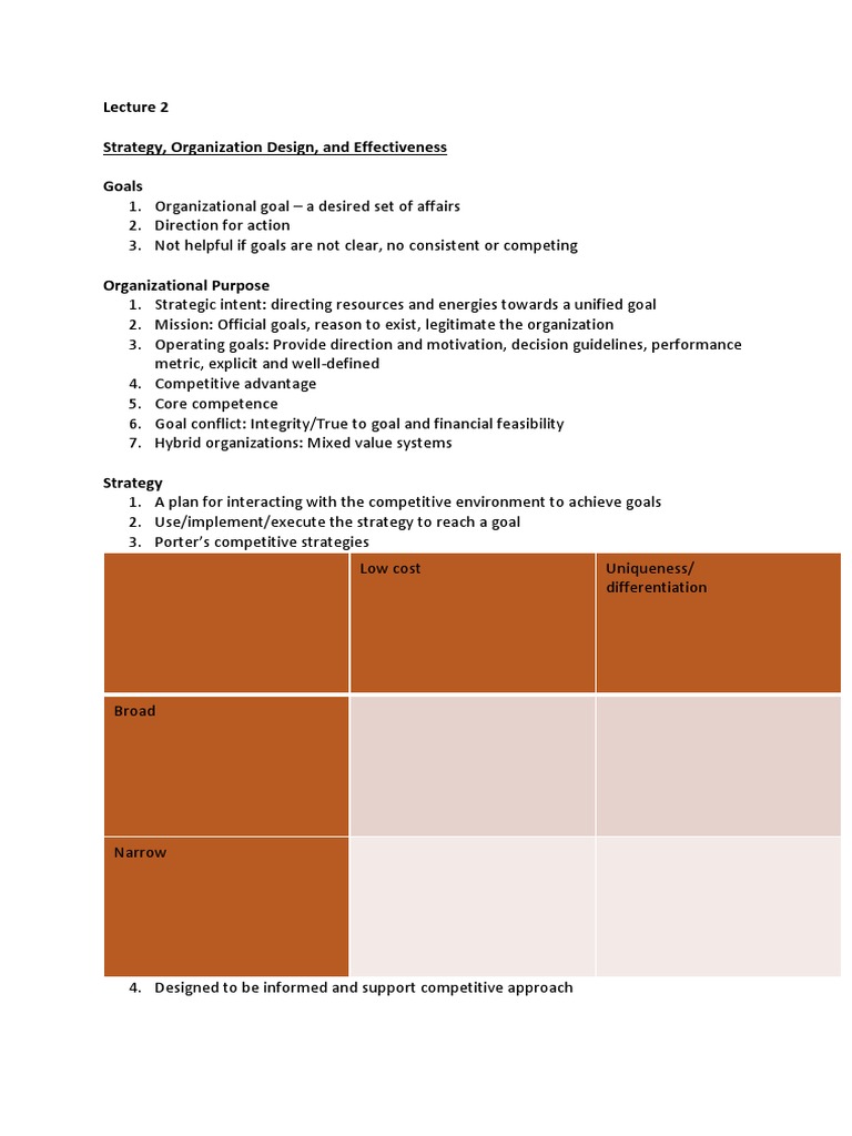 Strategy, Organization Design, and Effectiveness Goals | PDF