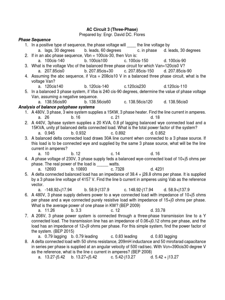 Three Phase Circuit Analysis And Solutions Pdf Electrical Impedance