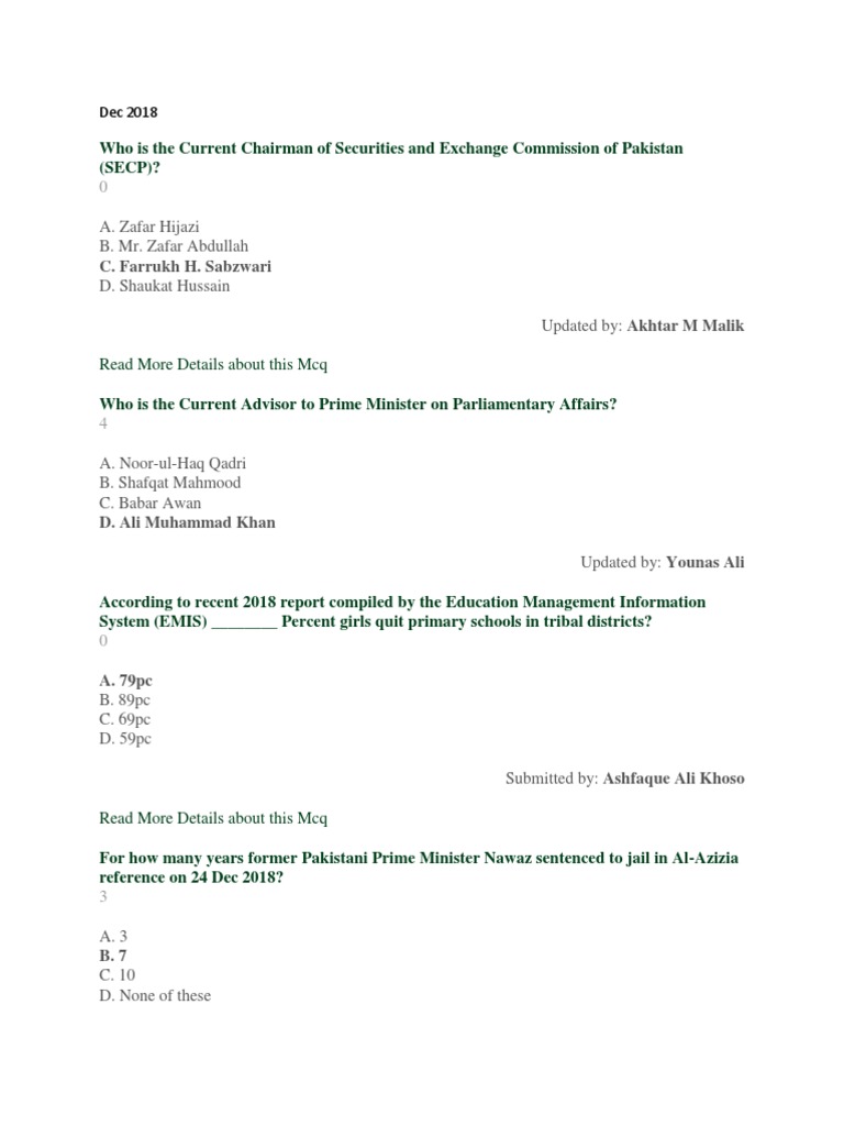 A. Zafar Hijazi B. Mr. Zafar Abdullah D. Shaukat Hussain Updated By ...