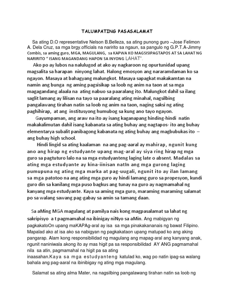 Talumpating Pasasalamat | PDF