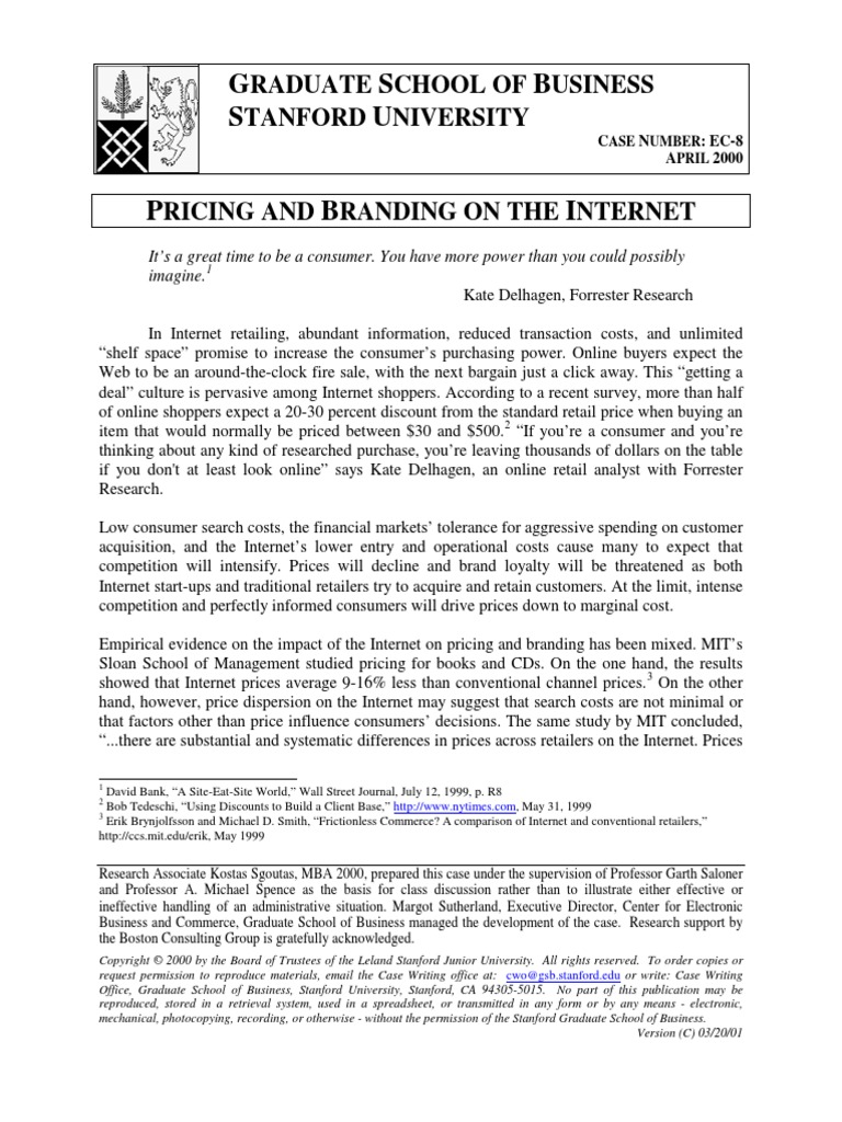 Case Study 3 - Pricing and Branding On The Internet | PDF | Priceline ...